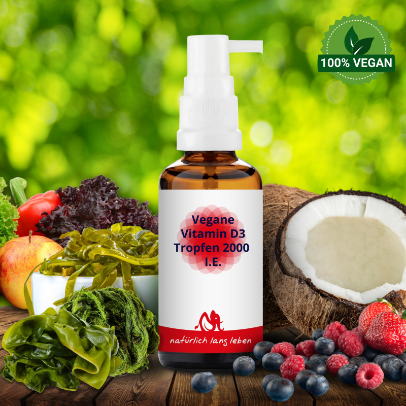 Vegane Vitamin D3 flüssig | 2000 I.E. pro Tropfen | 50 ml | natürlich